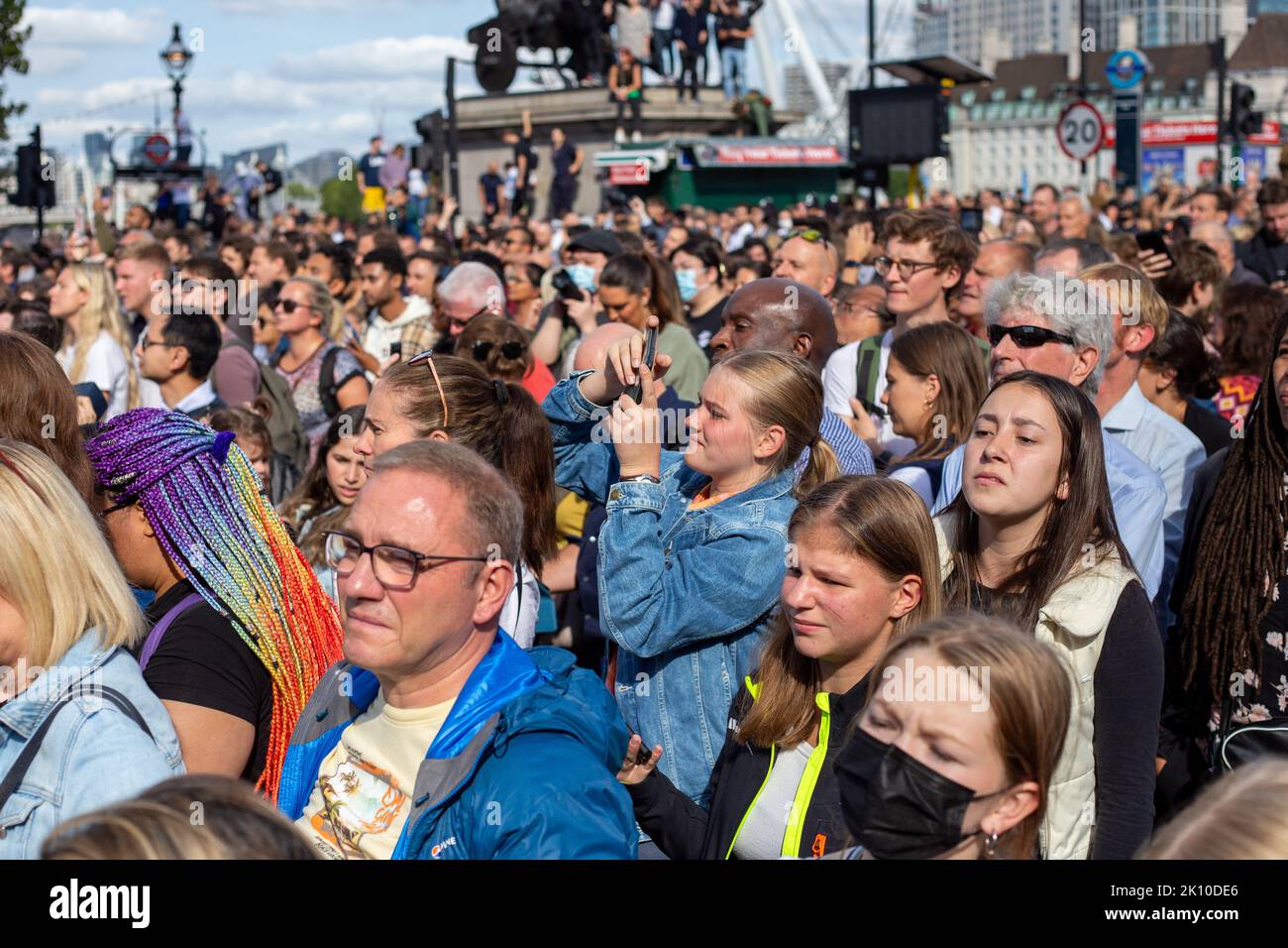 LONDON - September 14 2022: Crowd at the Queen Elizabeth procession ...
