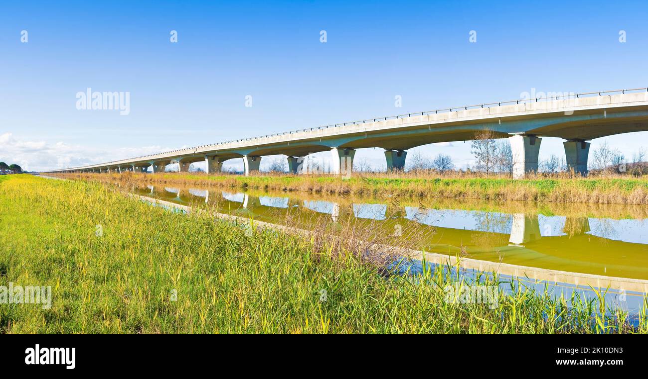 Elevated highway built built along a river with reinforced ...