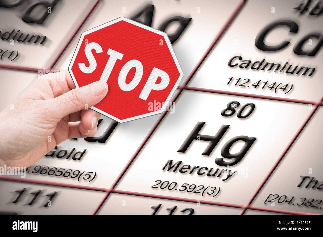 Stop heavy metals - Concept image with hand holding a stop sign against ...