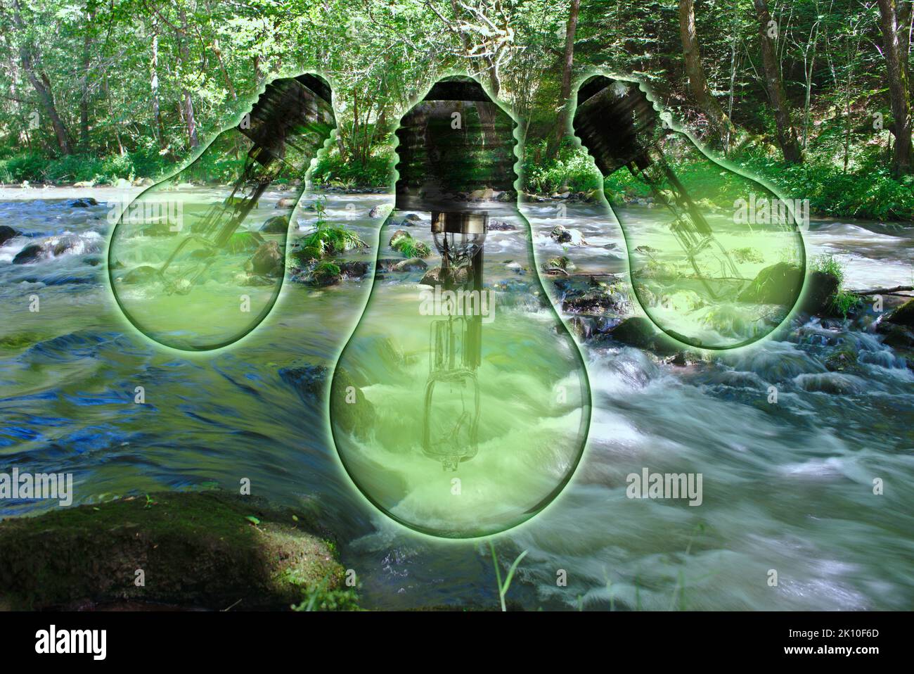 hydropower themed illustration. Green color with a river in the ...
