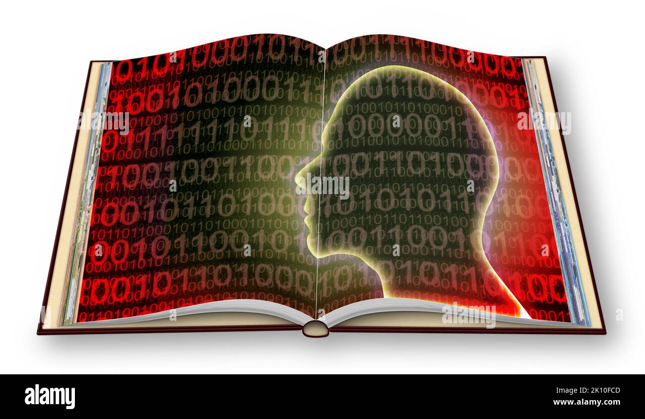 Human head with binary code on background - 3D render concept image - I ...