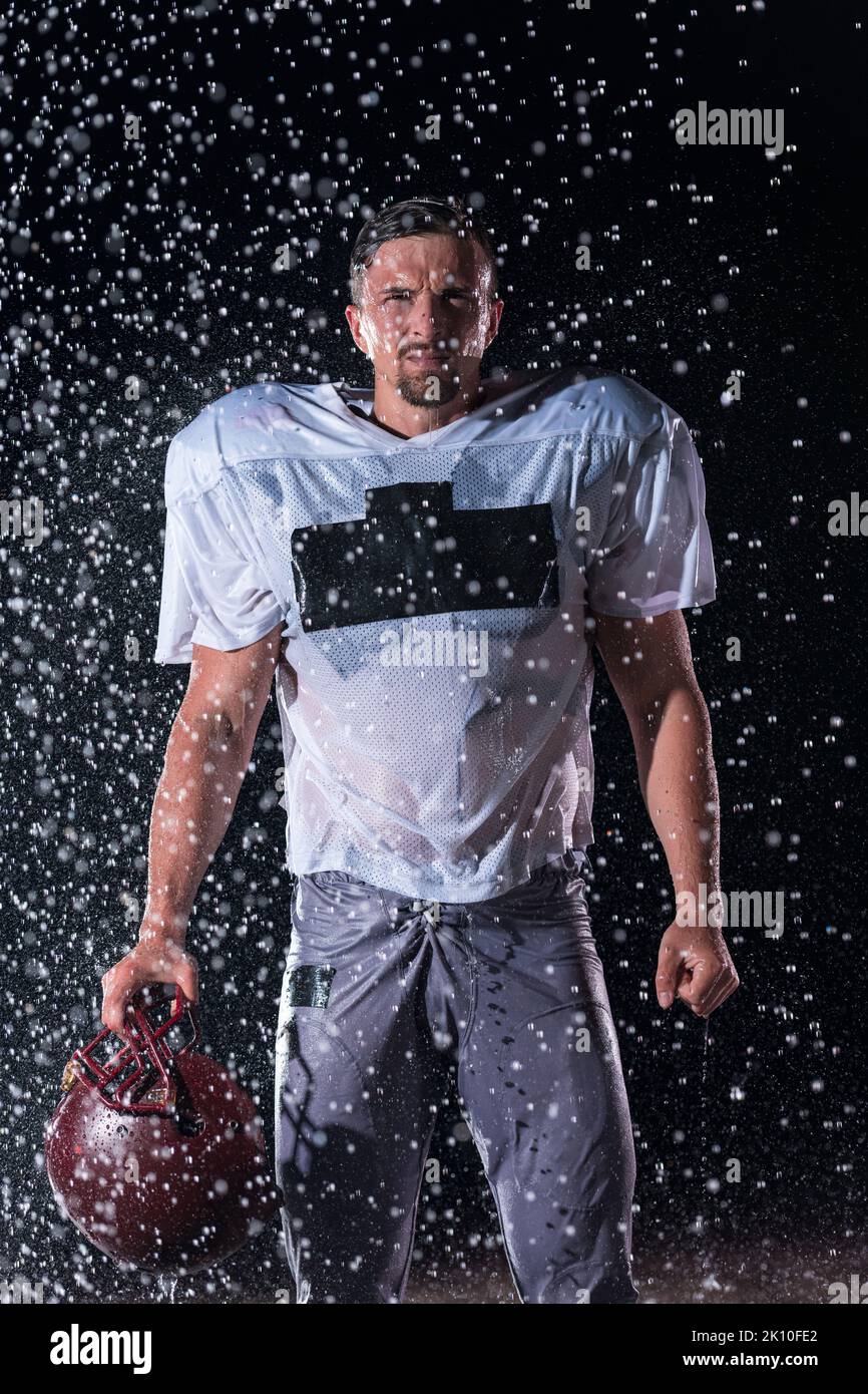 American Football Field: Lonely Athlete Warrior Standing on a Field ...