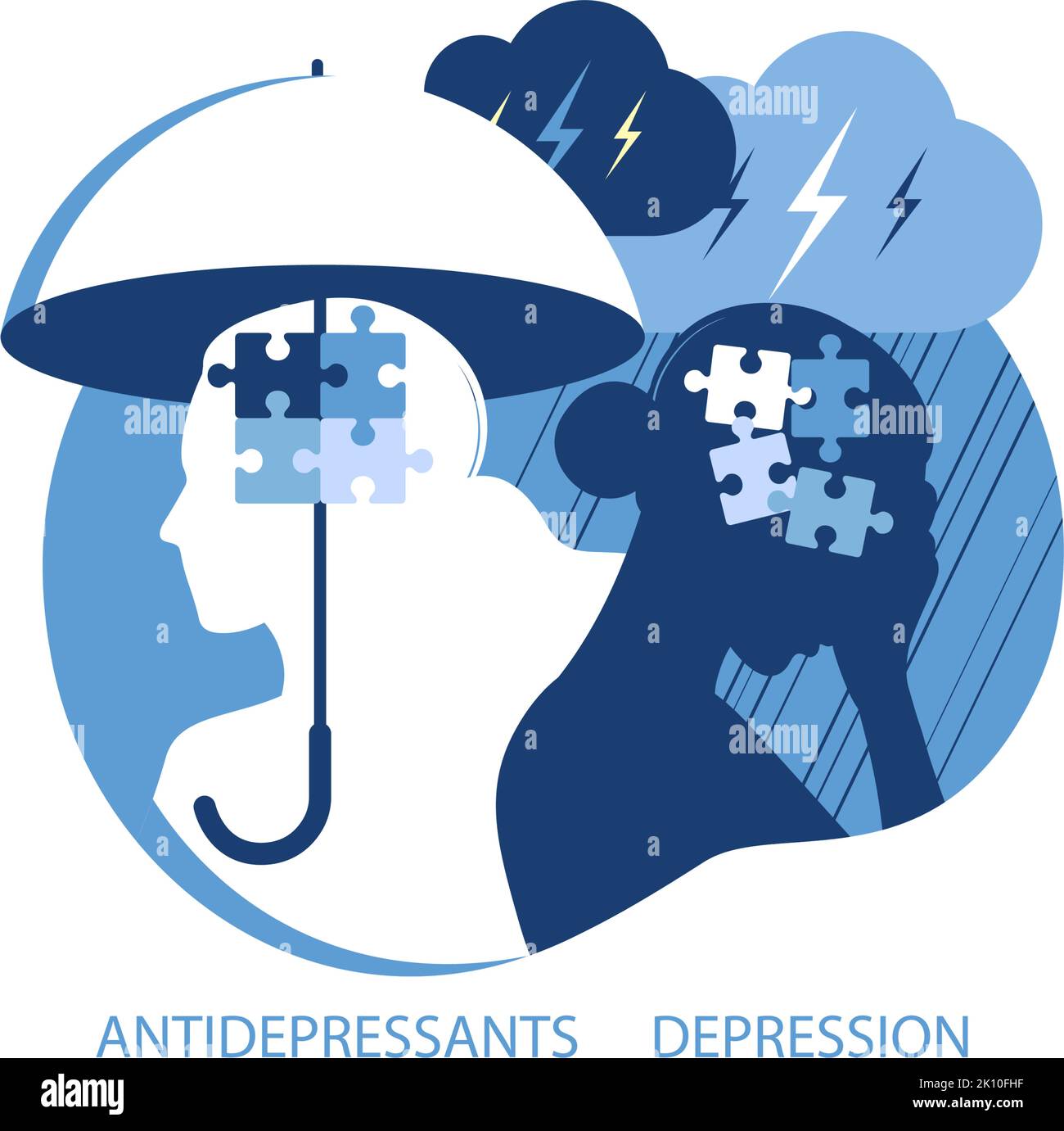 Mental health, antidepressants and depression psychology concept. Two ...