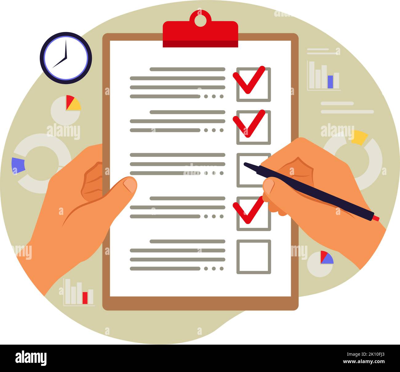 Customers filling up survey form. Vector illustration. Flat Stock ...