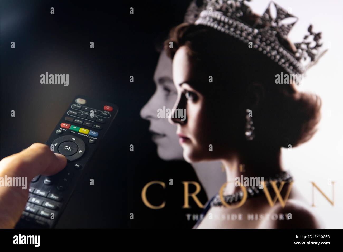 Belgrade, Serbia - September 12, 2022: Watching TV Show The Crown on ...