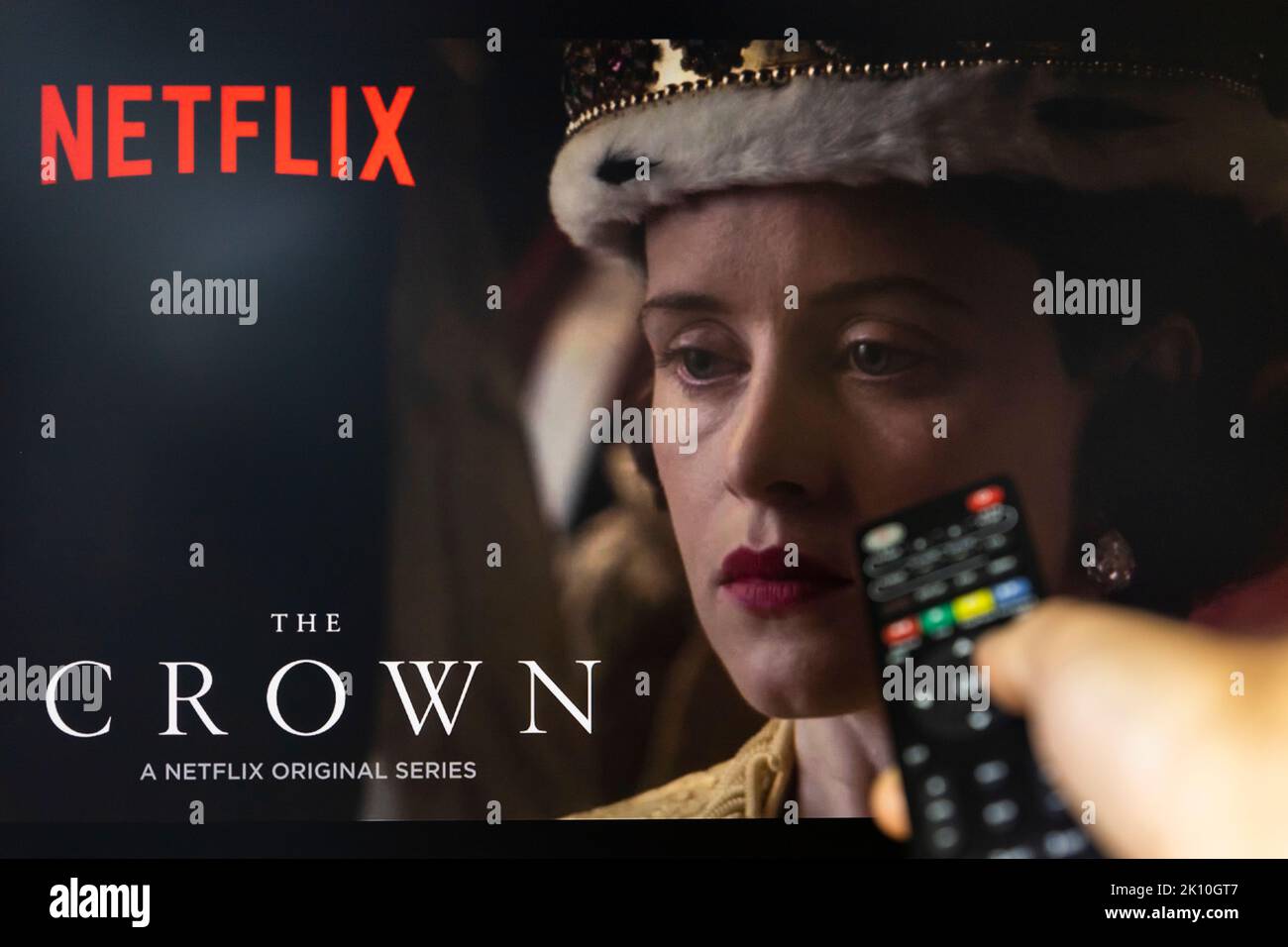 Belgrade, Serbia - September 12, 2022: Watching TV Show The Crown on ...