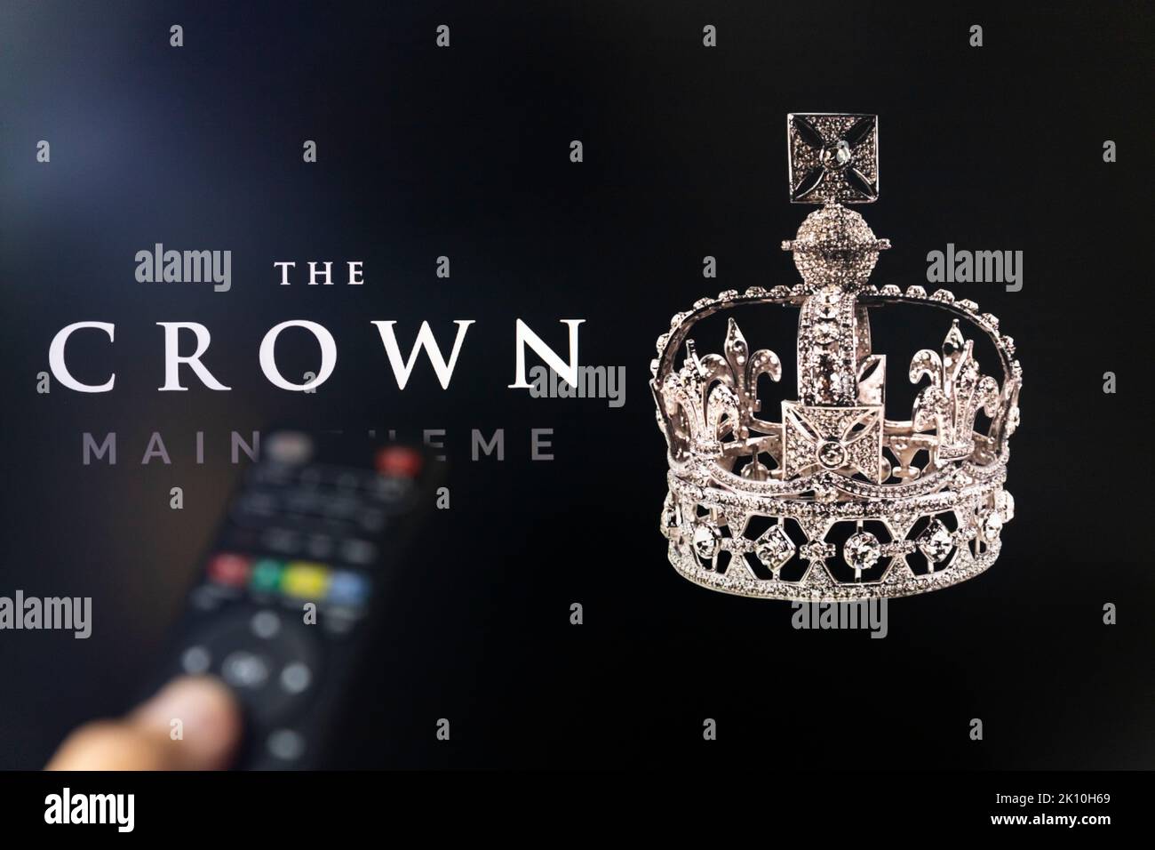 Belgrade, Serbia - September 12, 2022: Watching TV Show The Crown on ...