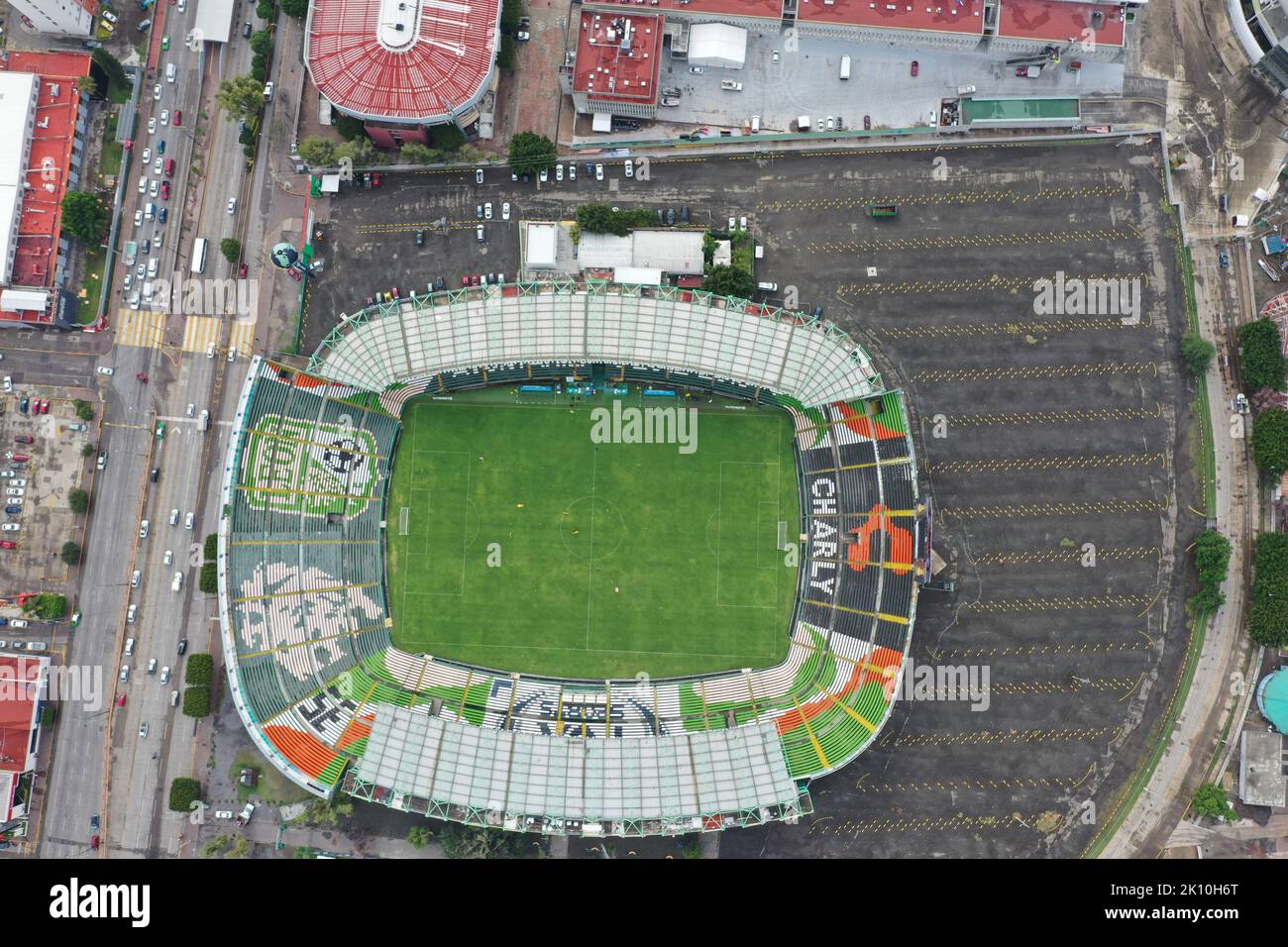 Club León soccer stadium, aerial view of the city of León in the state ...