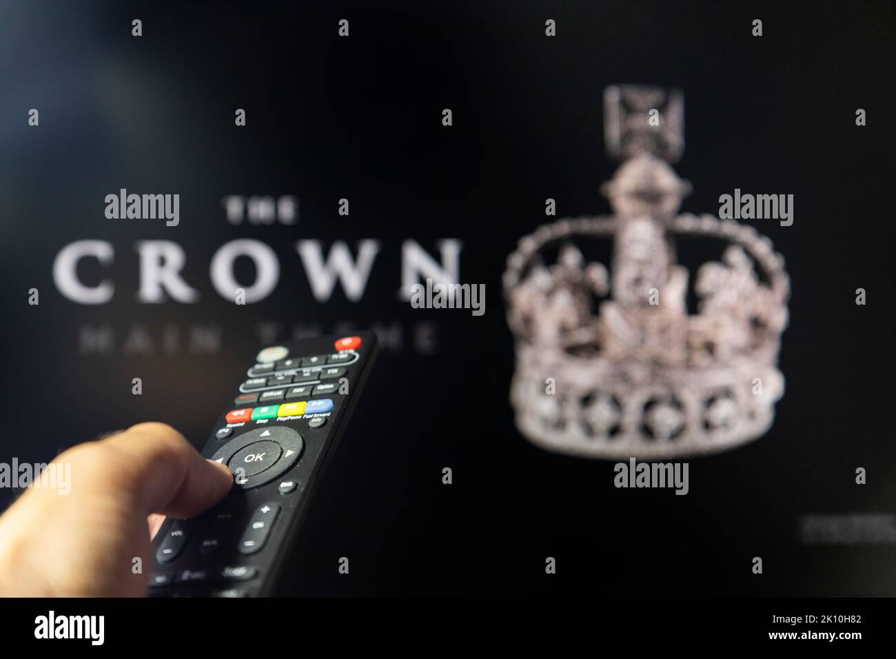 Belgrade, Serbia - September 12, 2022: Watching TV Show The Crown on ...