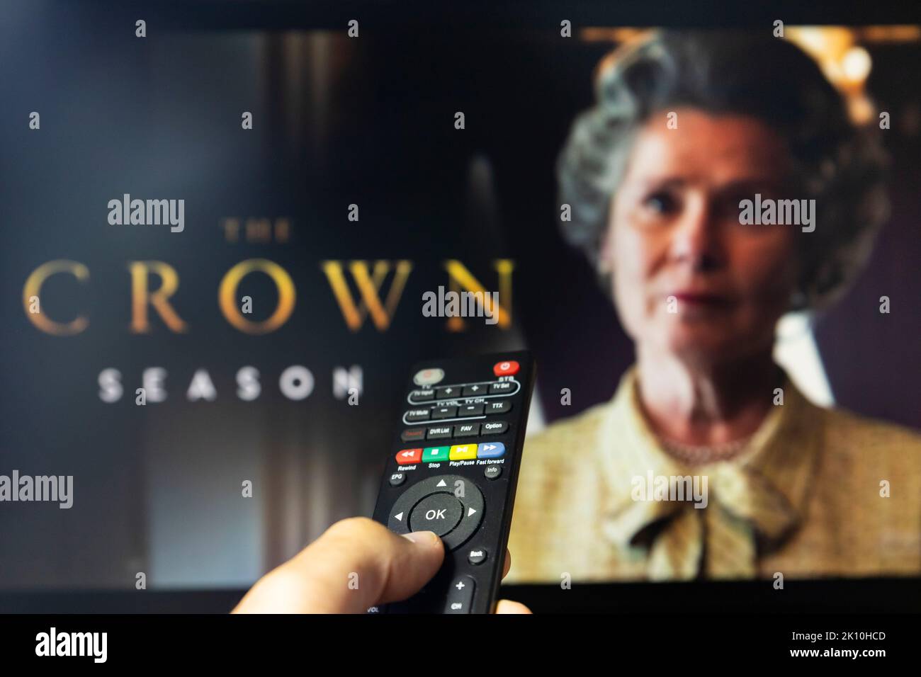 Belgrade, Serbia - September 12, 2022: Watching TV Show The Crown on ...