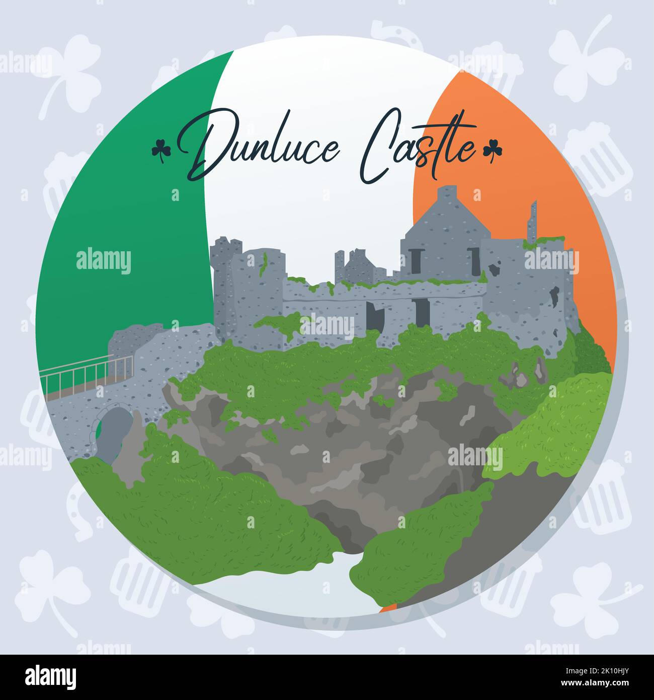Colored irish sticker with dunluce castle landmark Vector Stock Vector ...