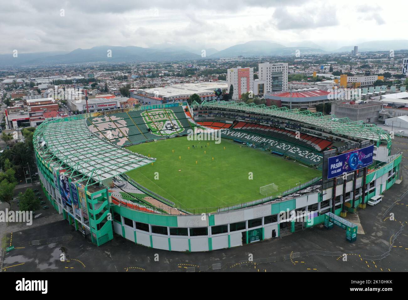 Club León soccer stadium, aerial view of the city of León in the state ...
