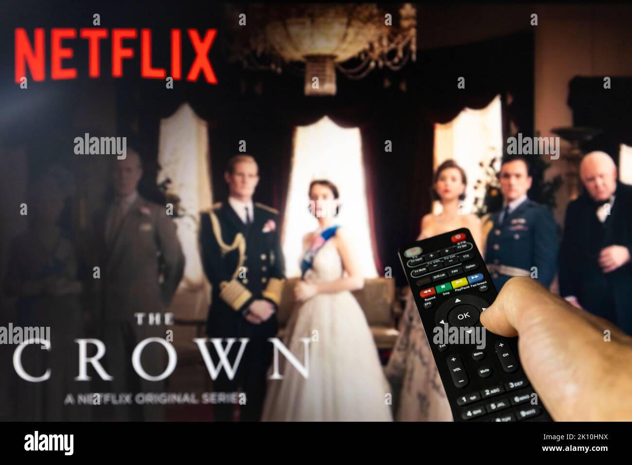 Belgrade, Serbia - September 12, 2022: Watching TV Show The Crown on ...