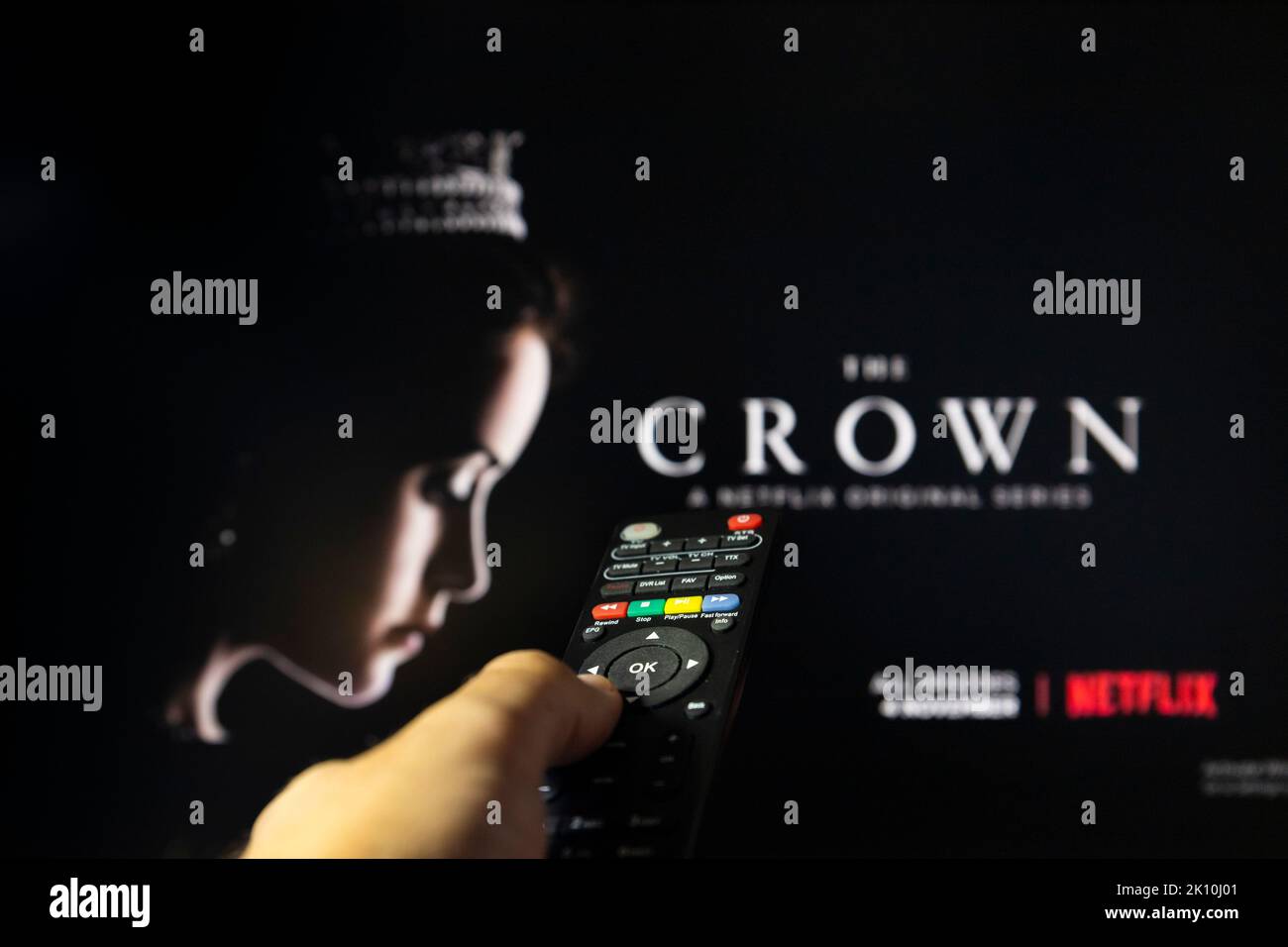 Belgrade, Serbia - September 12, 2022: Watching TV Show The Crown on ...