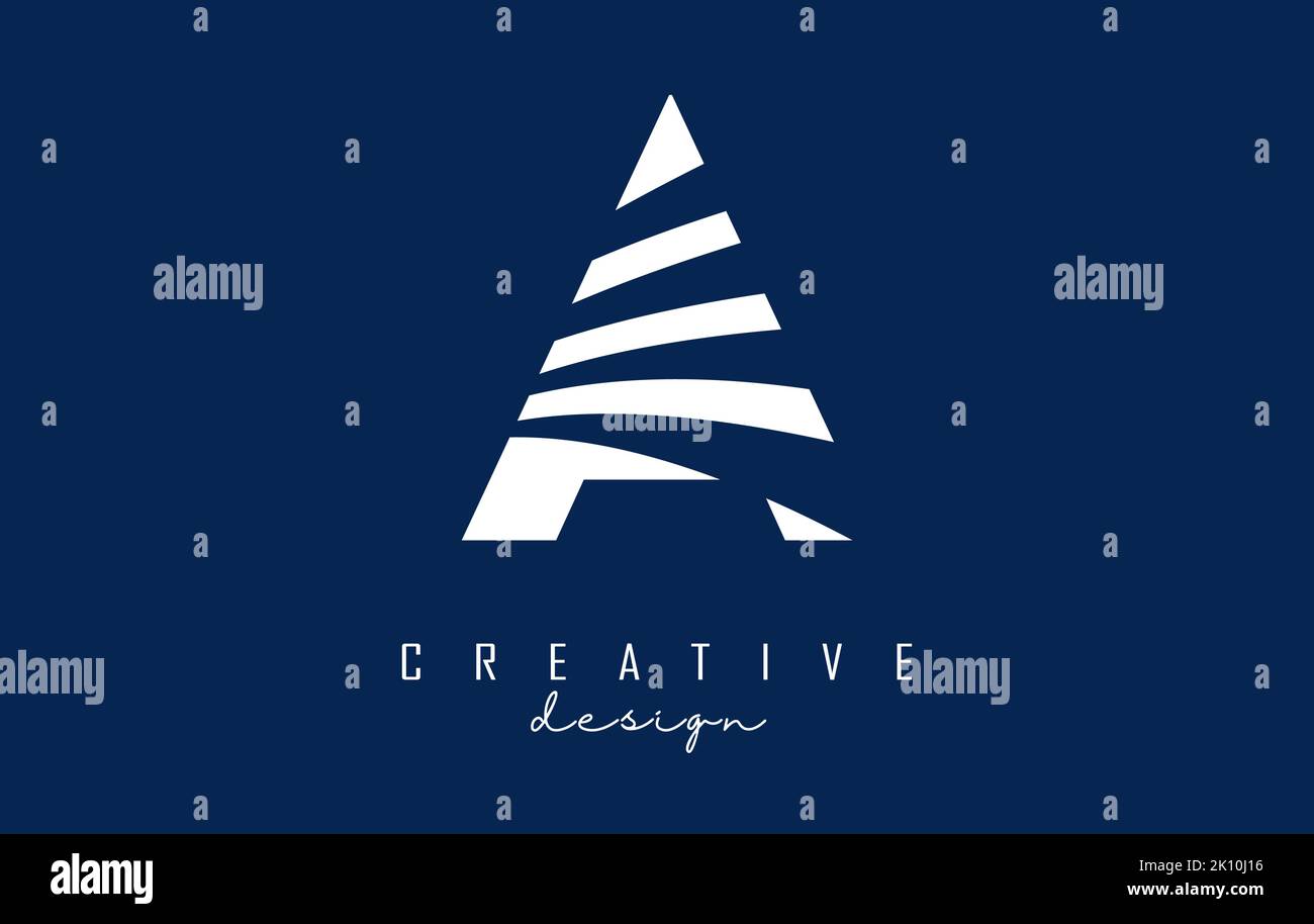 White letterA logo with leading lines design. Letter with geometric and ...