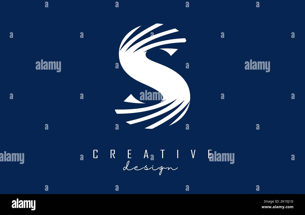 White letter S logo with leading lines and negative space design ...