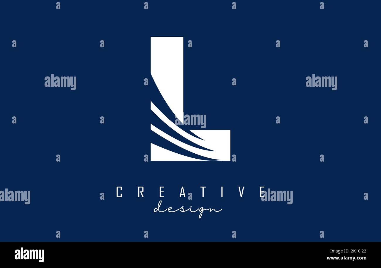 White letter L logo with leading lines and negative space design ...