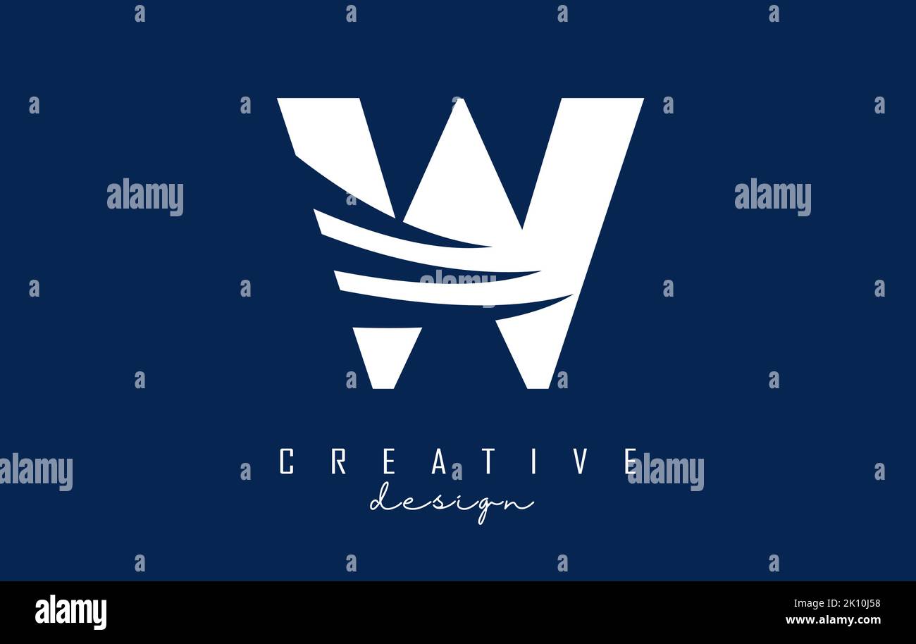 White letter W logo with leading lines and negative space design ...