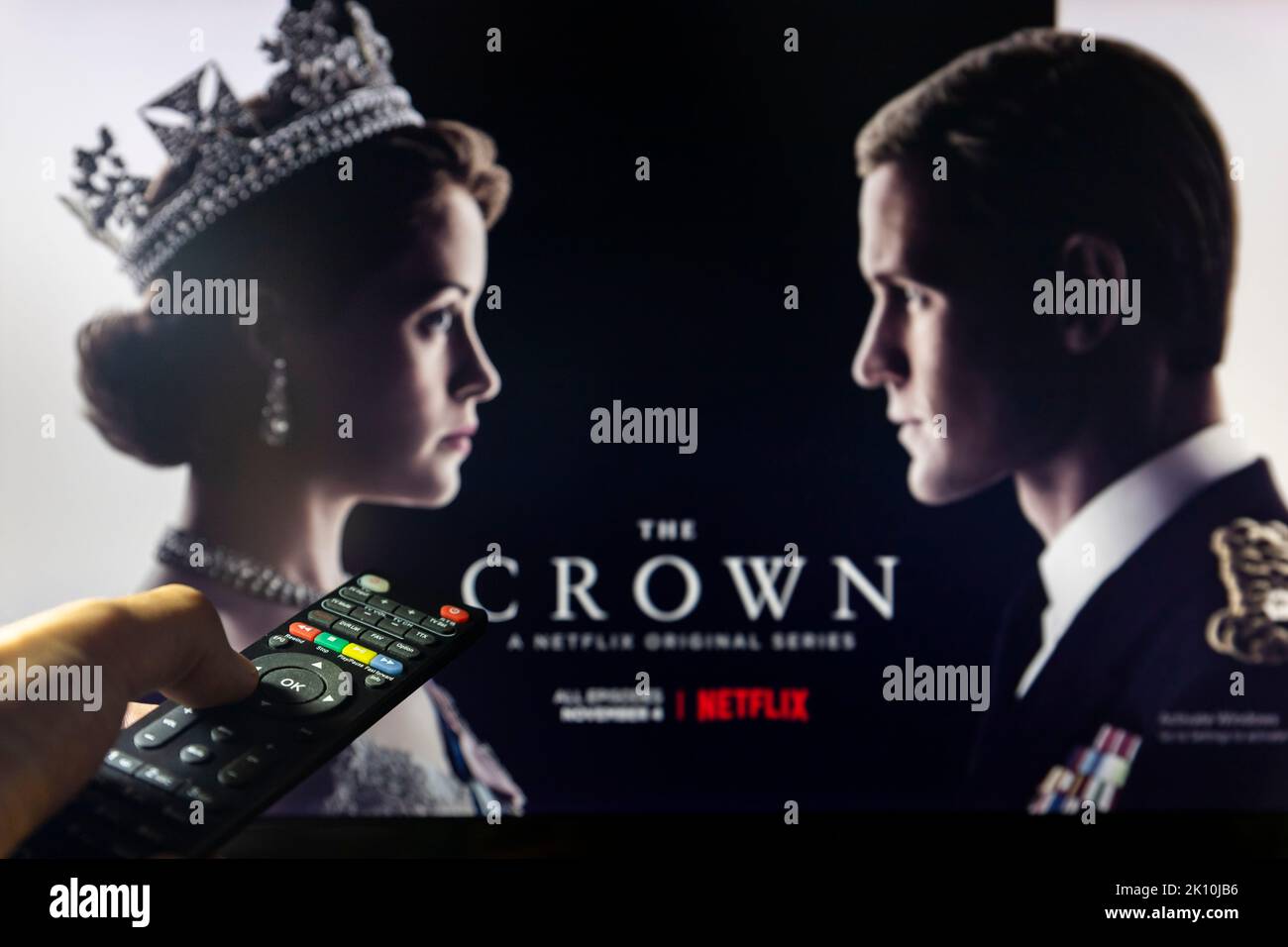 Belgrade, Serbia - September 12, 2022: Watching TV Show The Crown on ...