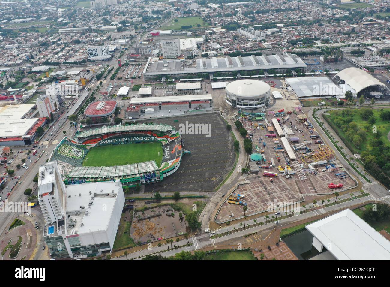 Club León soccer stadium, aerial view of the city of León in the state ...