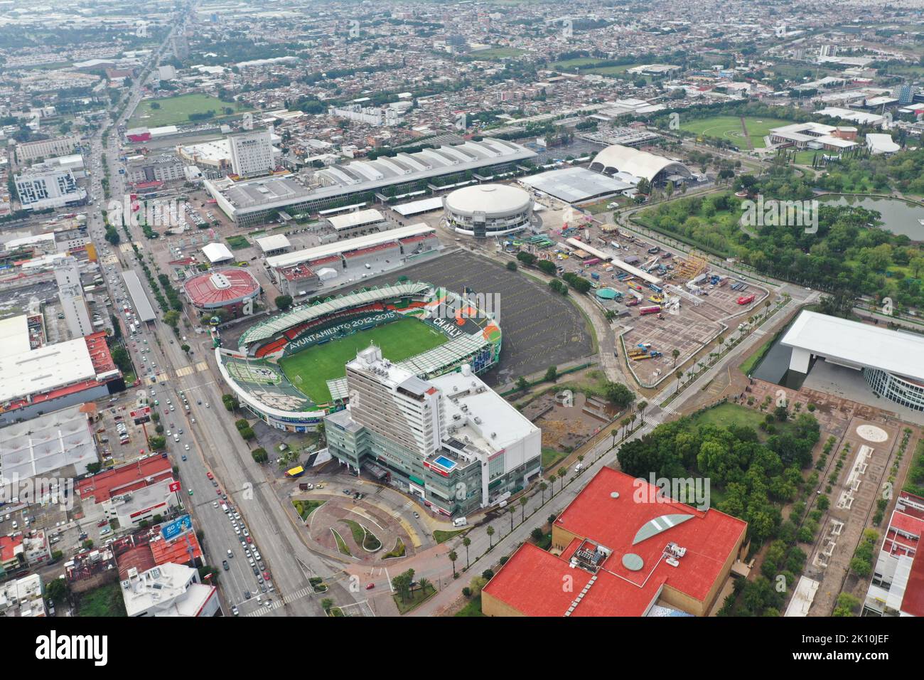 Club León soccer stadium, aerial view of the city of León in the state ...