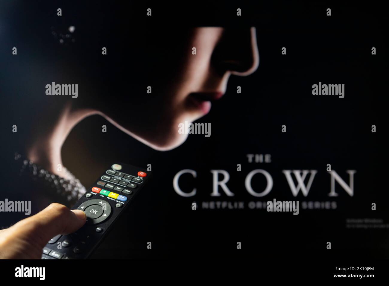 Belgrade, Serbia - September 12, 2022: Watching TV Show The Crown on ...