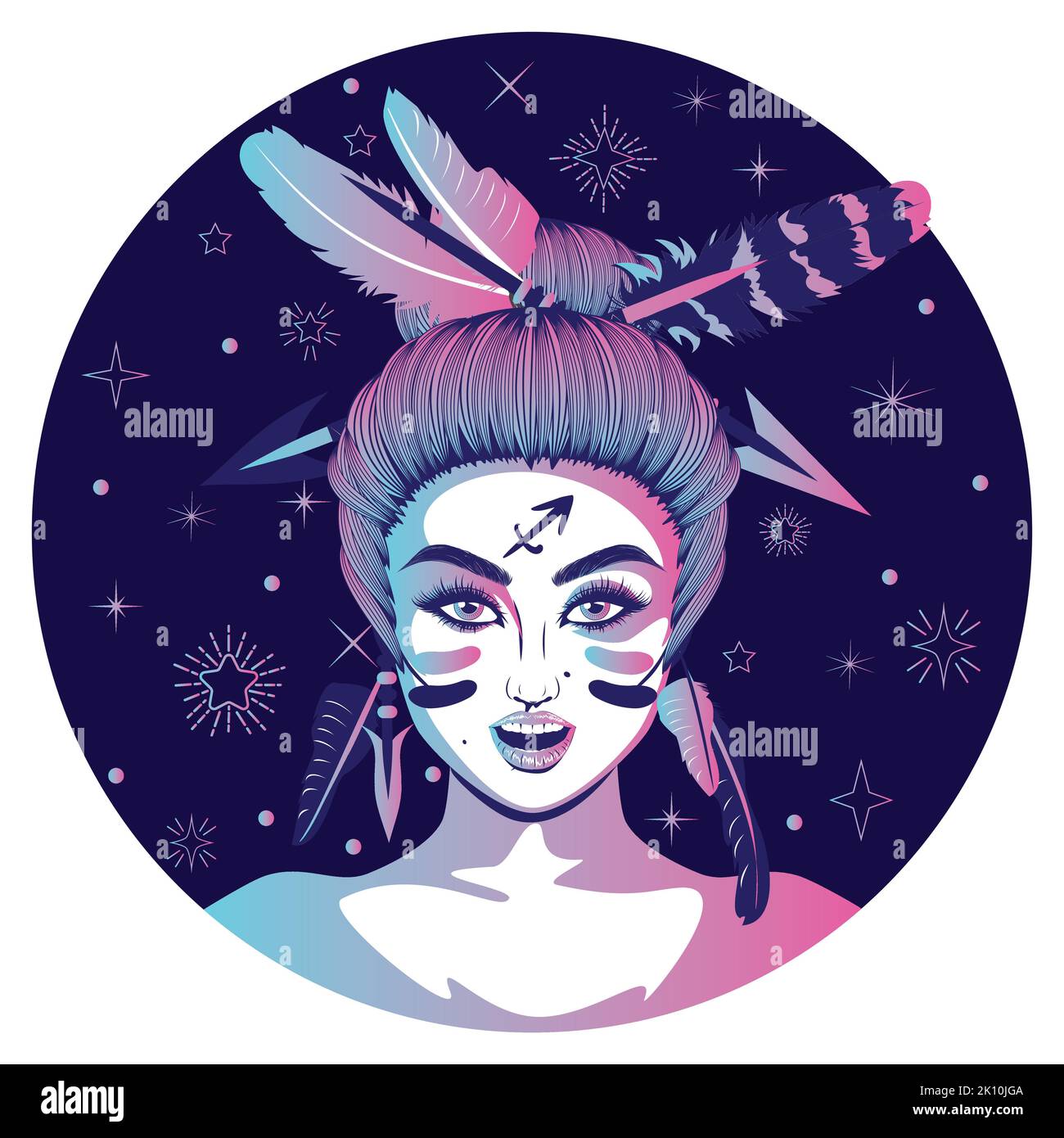 Abstract fantasy Sagittarius girl, zodiac sign avatar design Stock ...