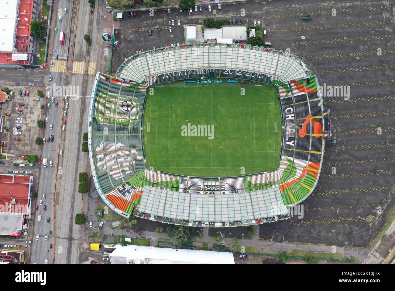 Club León soccer stadium, aerial view of the city of León in the state ...