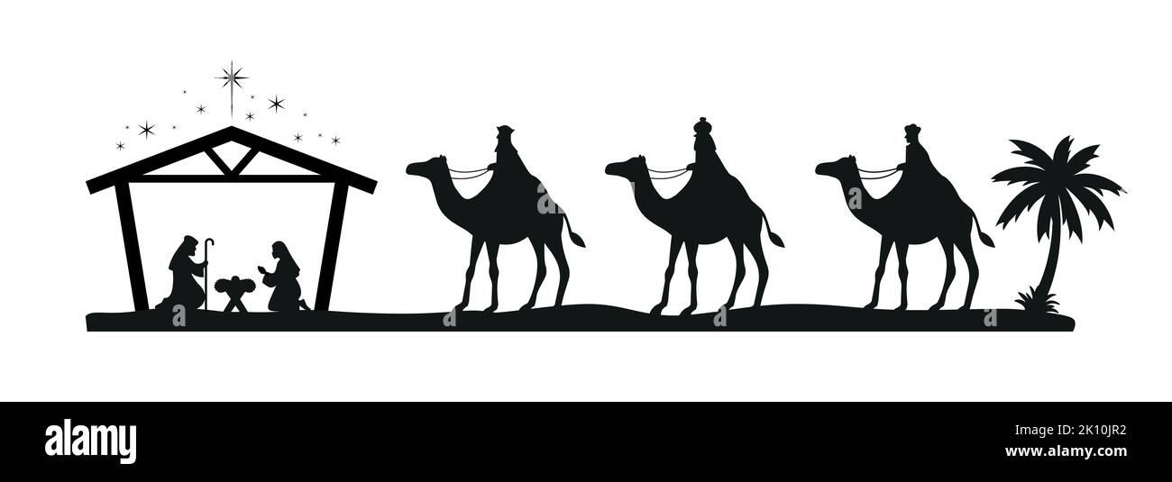 Christmas nativity scene with baby Jesus, Mary and Joseph in the manger ...