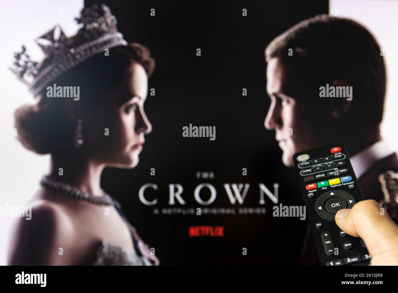 Belgrade, Serbia - September 12, 2022: Watching TV Show The Crown on ...