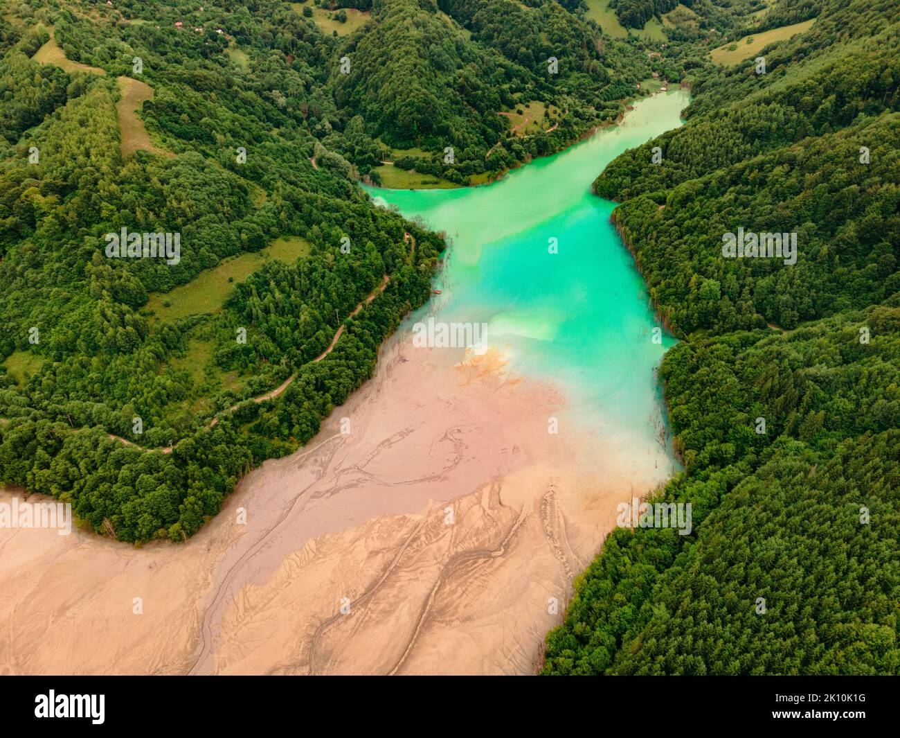Aerial photography of the industrial decanting lake at Geamana in ...