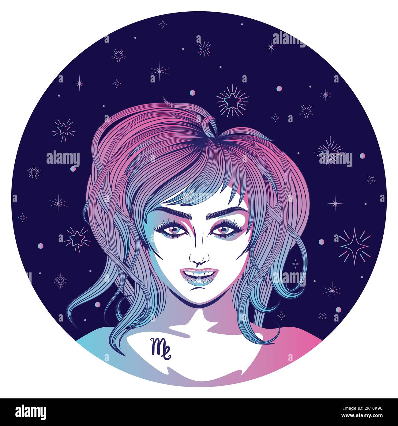 Abstract Fantasy Virgo Girl Zodiac Sign Avatar Design Stock Vector