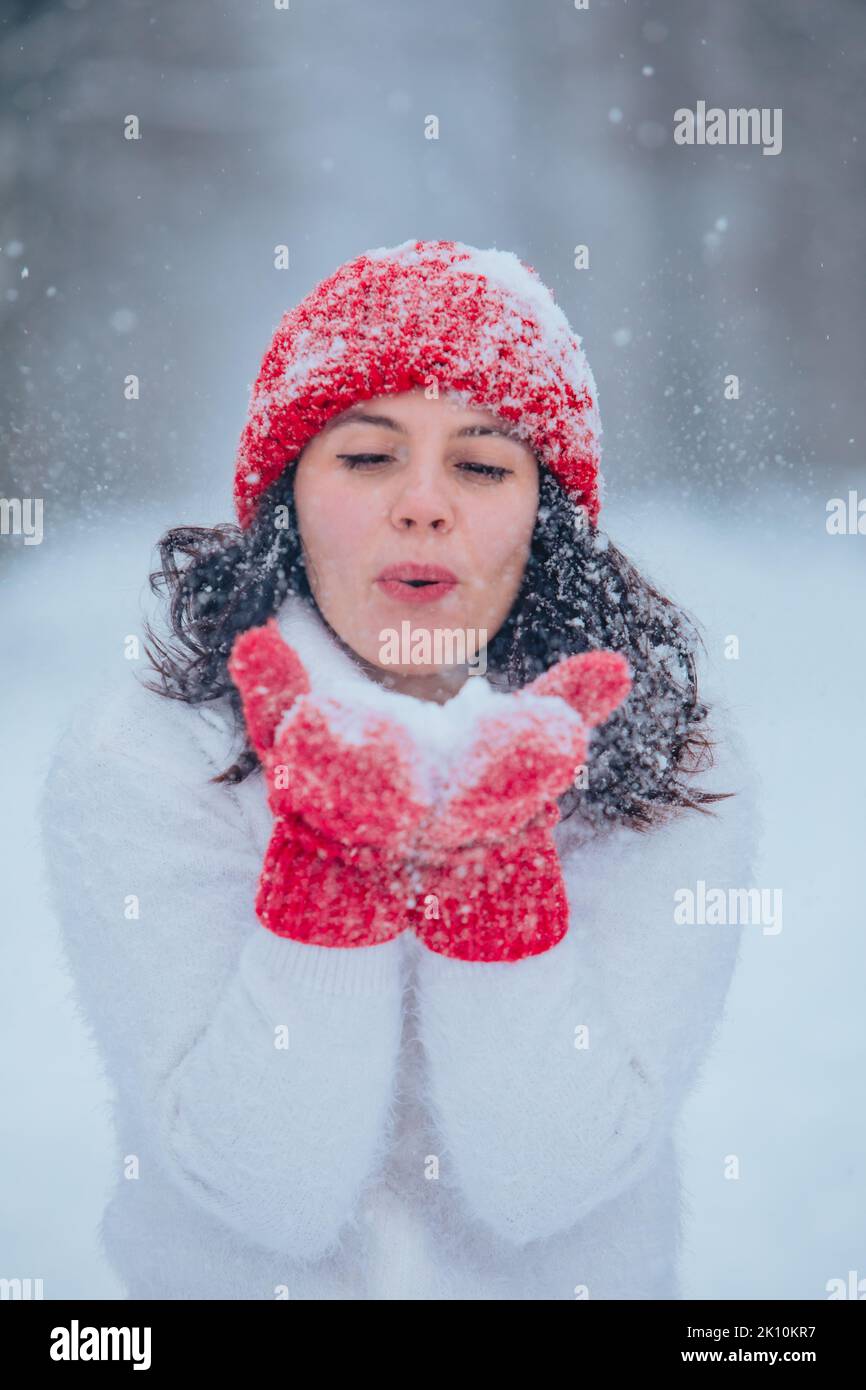 beautiful woman portrait outdoors in snowed forest Stock Photo - Alamy