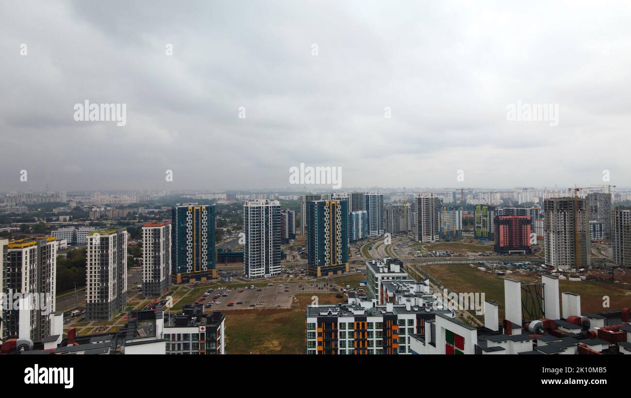 Construction site of a new city block. Construction of multi-storey ...