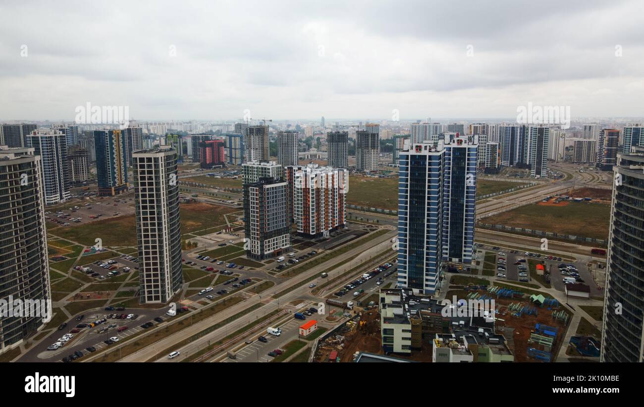 Construction site of a new city block. Construction of multi-storey ...