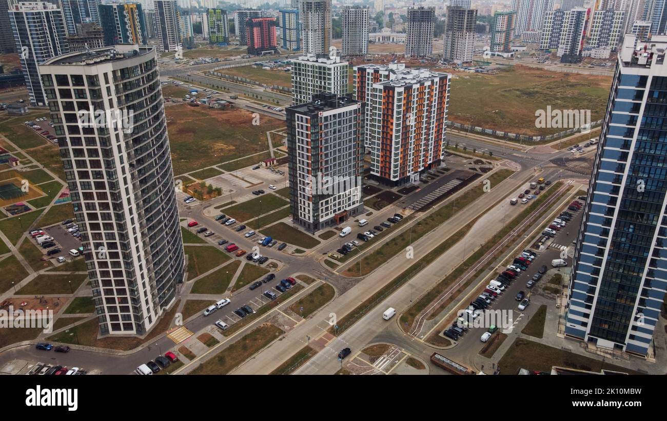 Construction site of a new city block. Construction of multi-storey ...