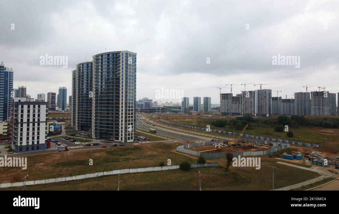 Construction site of a new city block. Construction of multi-storey ...