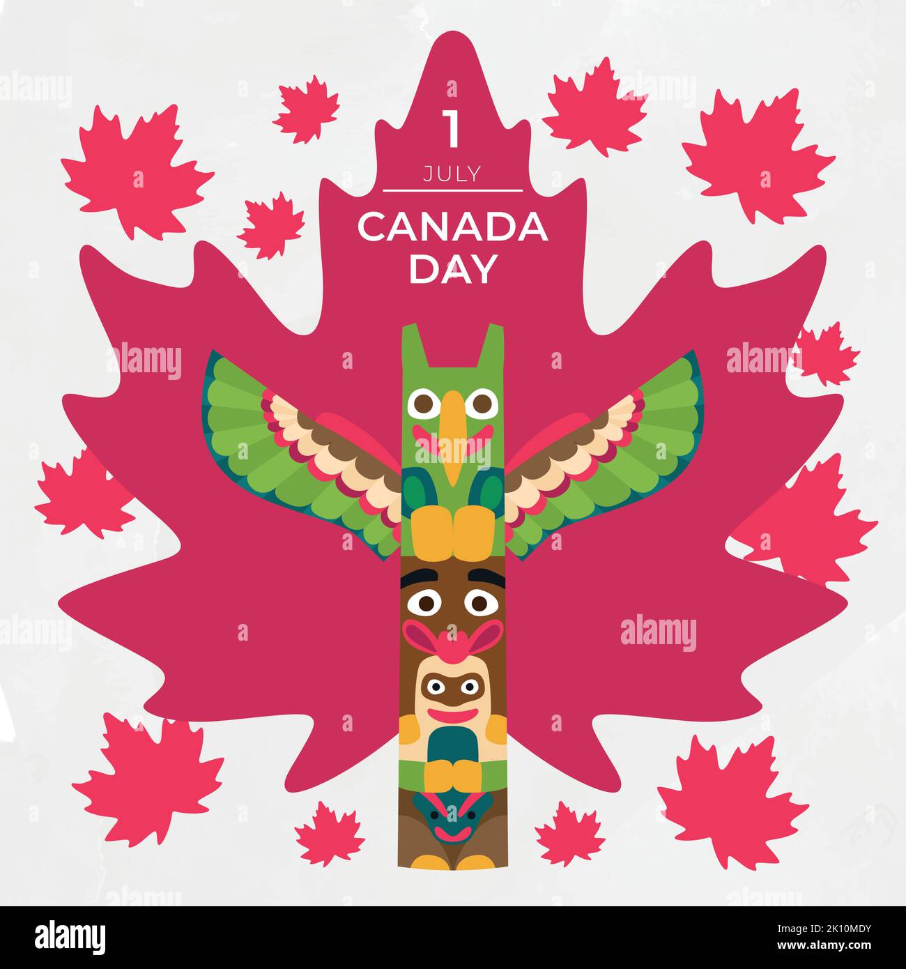 Isolated colored animal totem and maple leafs Happy Canada day Vector ...