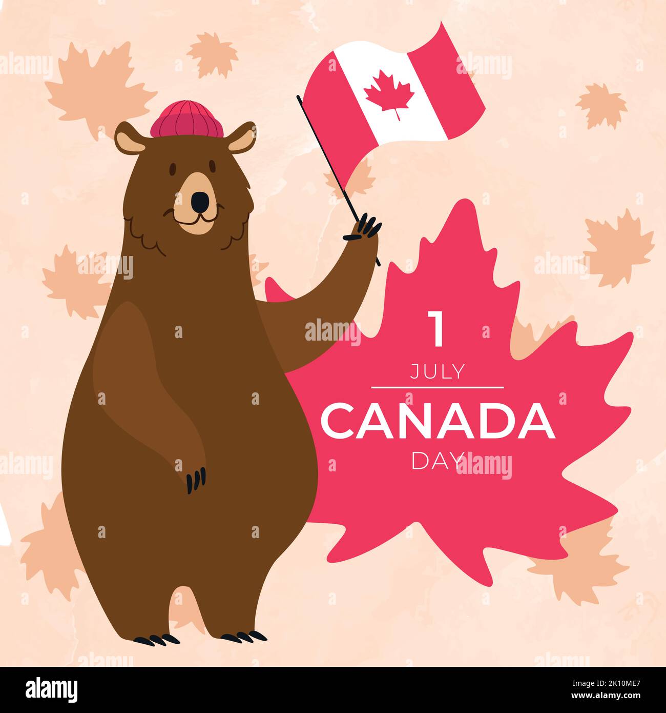 Cute bear animal cartoon holding a flag of Canada Happy Canada day ...