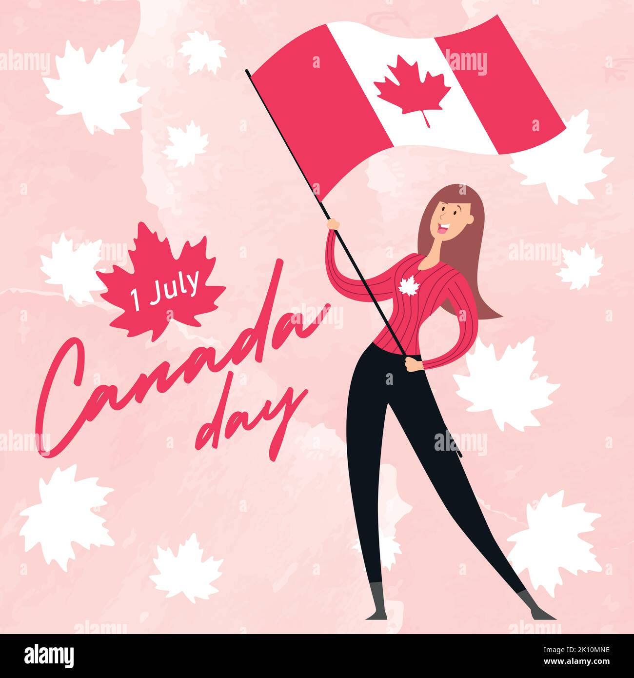 Happy girl character waving a flag of Canada Happy Canada day Vector ...