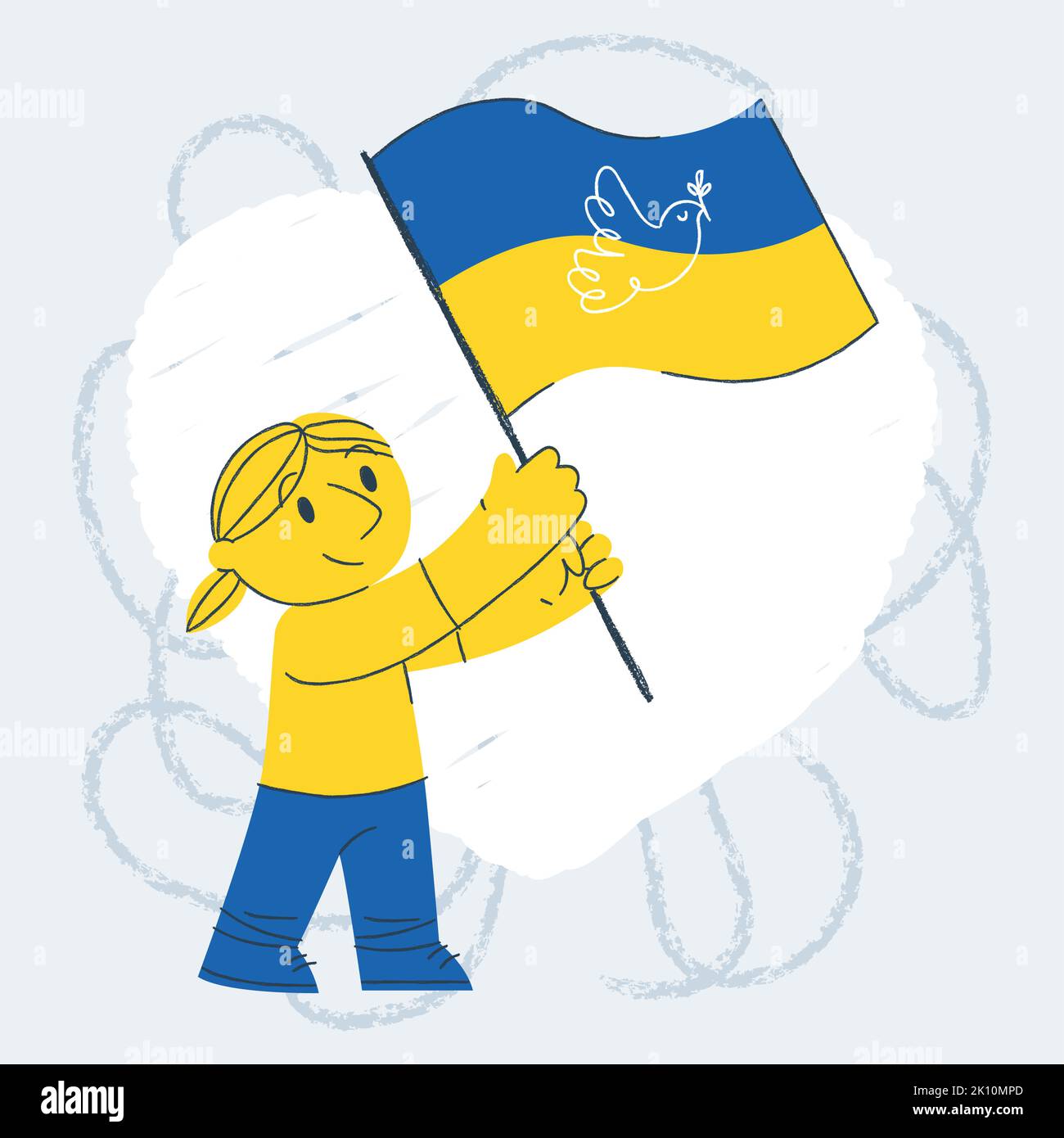 Cute girl cartoon holding a flag of Ukraine Help Ukraine conceptual ...