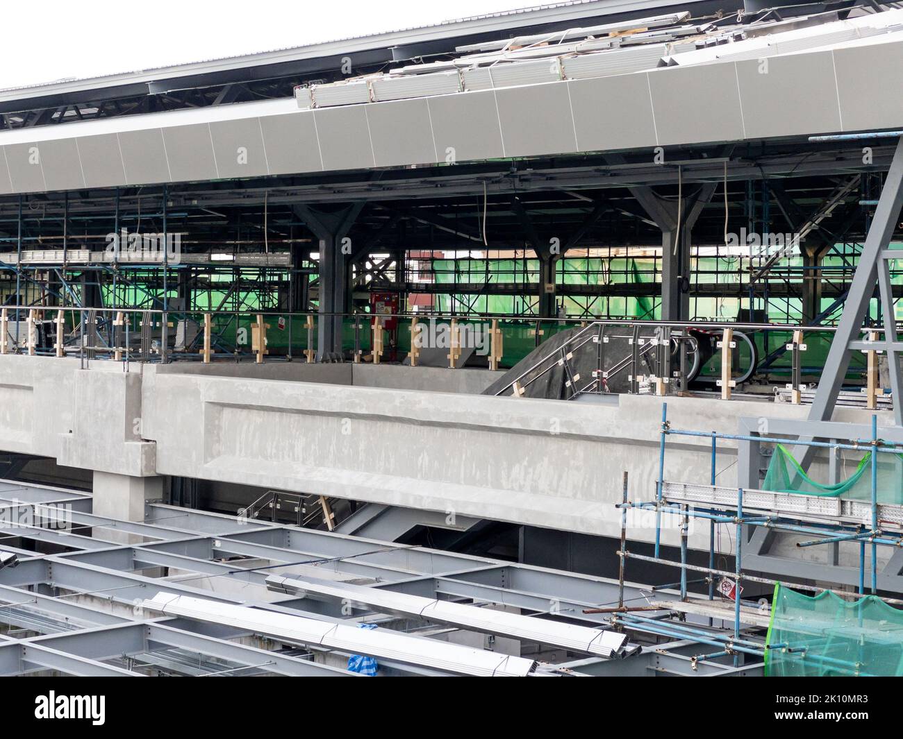 The construction site of the platform floor of the monorail station in ...