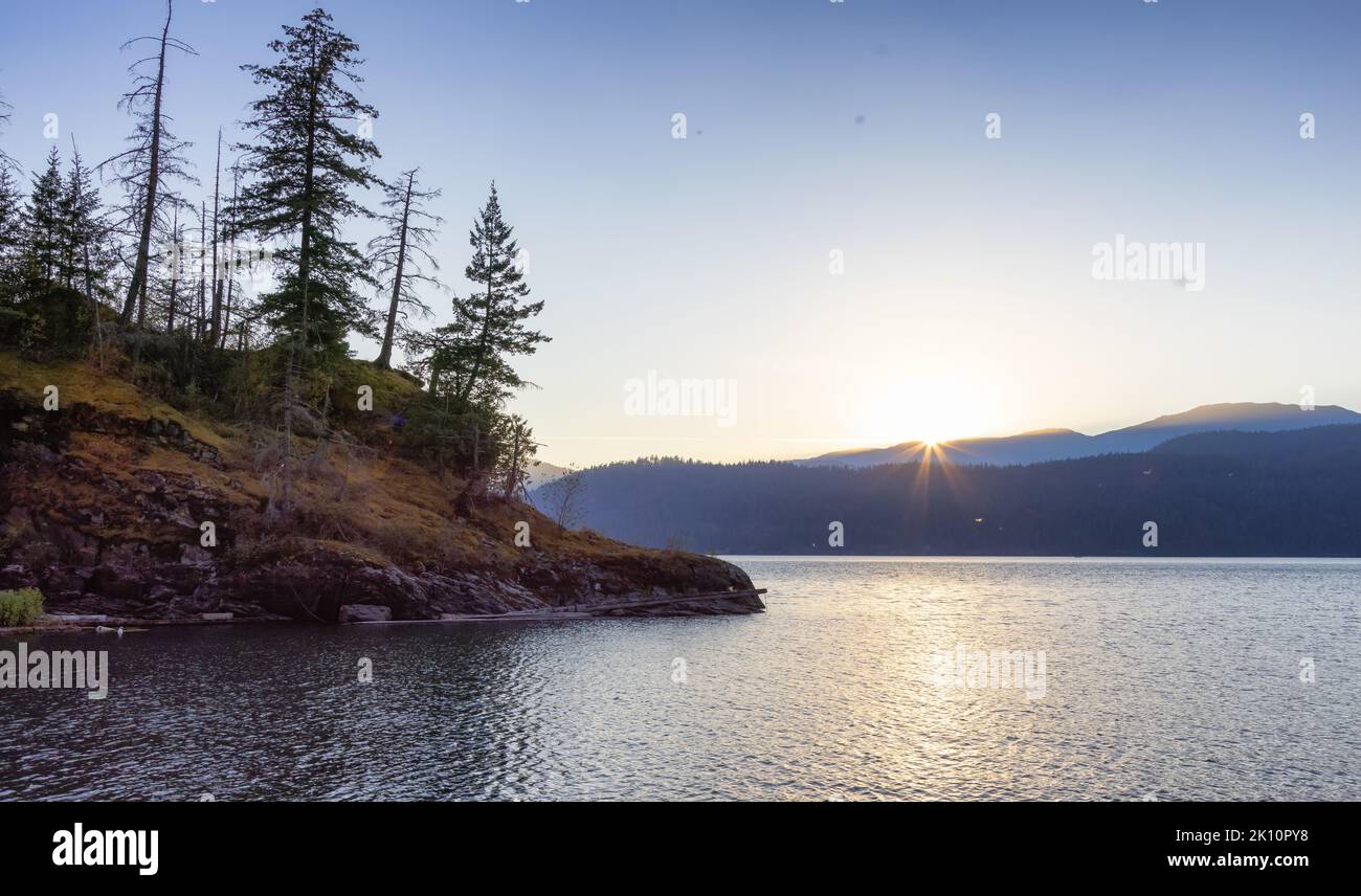 Canadian Mountain Landscape with trees and lake. Sunny Summer Sunset ...
