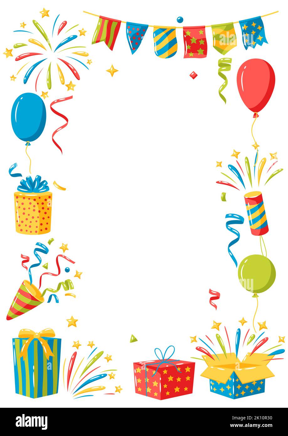 Frame with holiday decoration items. Color objects for celebration and ...