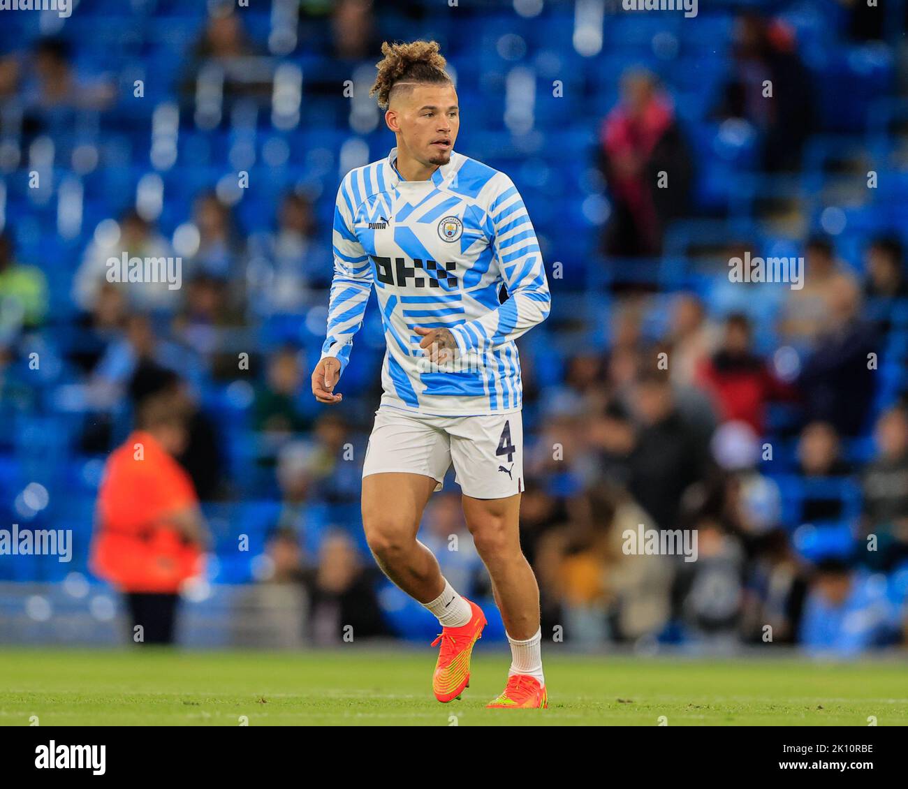 Manchester, UK. 14th Sep, 2022. Kalvin Phillips #4 of Manchester City during the pre-game warmup ...