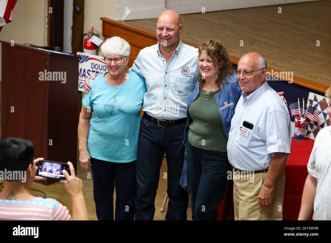 Pennsylvania Republican gubernatorial candidate Doug Mastriano (second fron left) and his wife ...