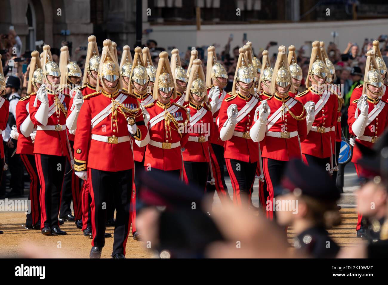 Members of the Household Cavalry march with swords reversed out of ...