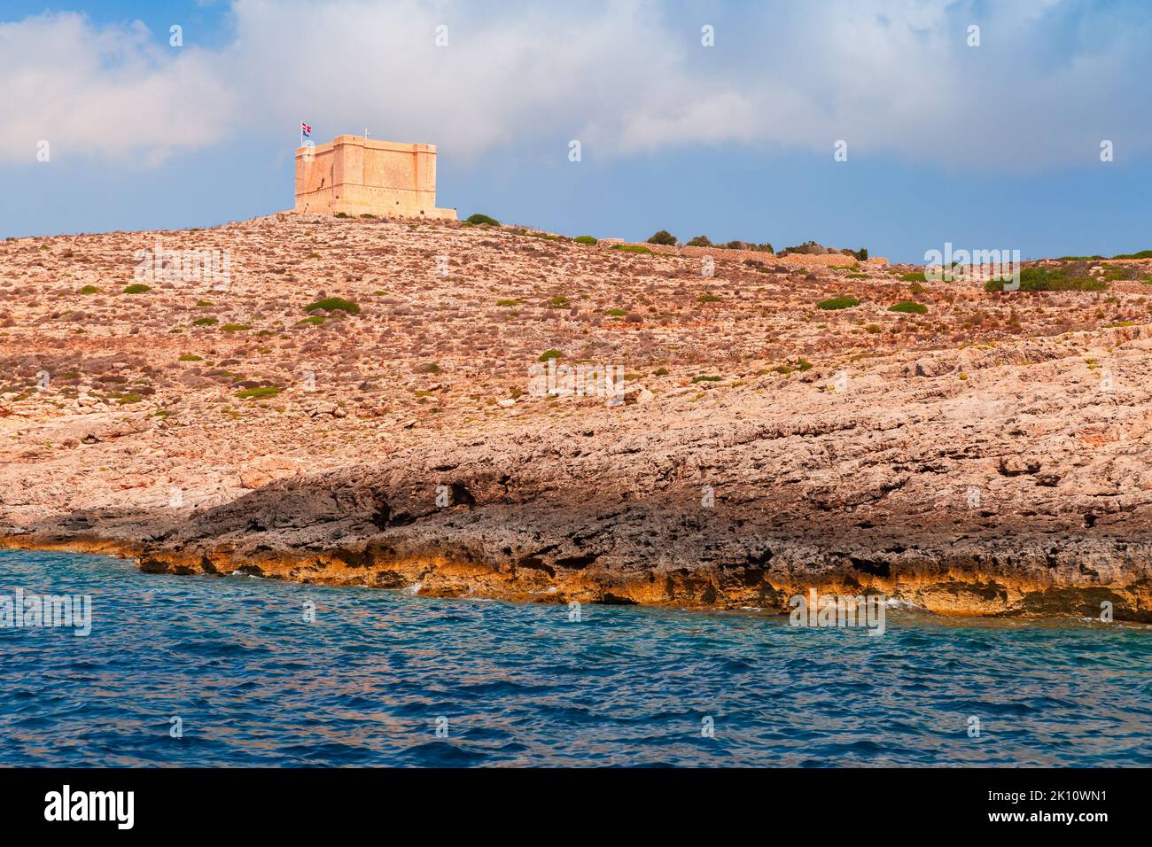Summer landscape with St Mary Tower on rocky coast, 17th century Fort ...