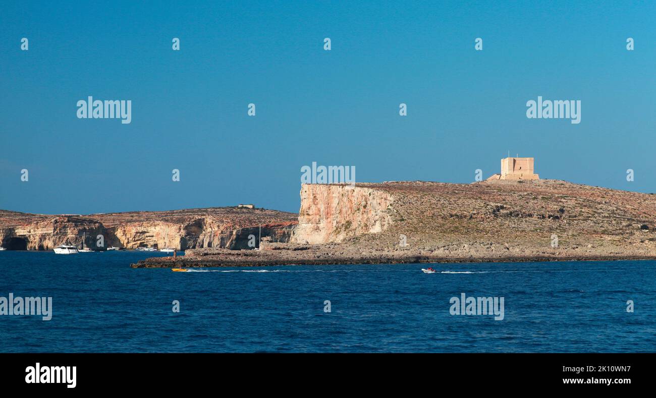 Summer landscape with St Mary Tower on rocky coast, 17th century ...