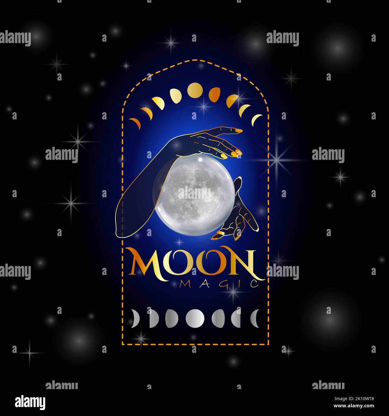 Witch Hands holding the full moon performing a magic spell casting ...